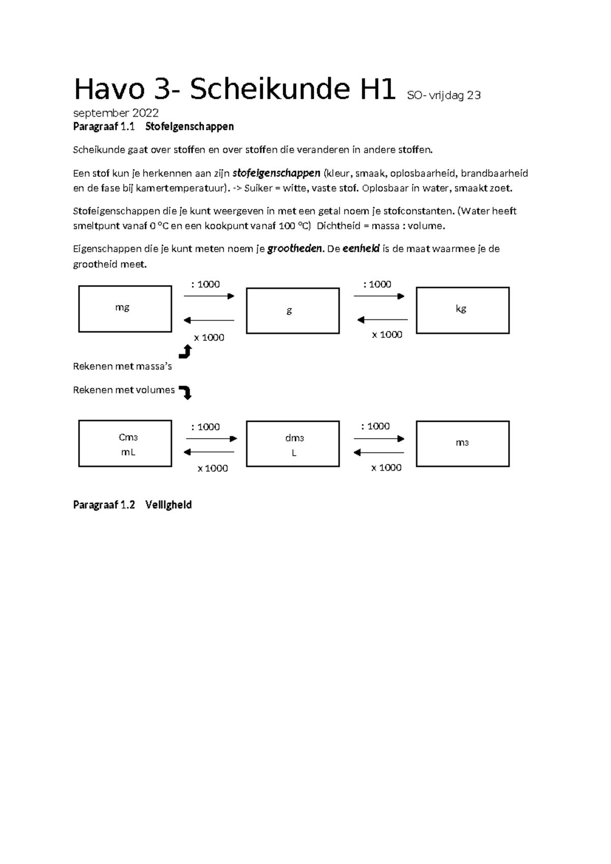 Havo 3 scheikunde h1 - Hoofdstuk 1, Havo 3 - Havo 3- Scheikunde H1 SO ...