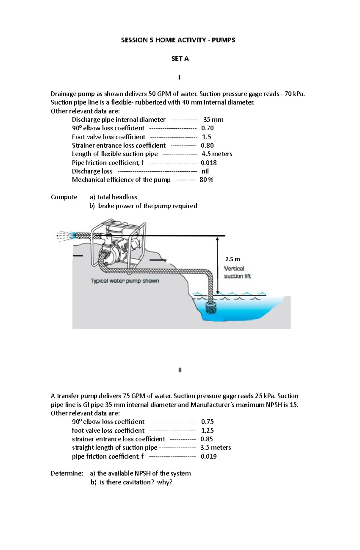 Industrial Plant - EXAM Session 5- Pumps - SESSION 5 HOME ACTIVITY ...
