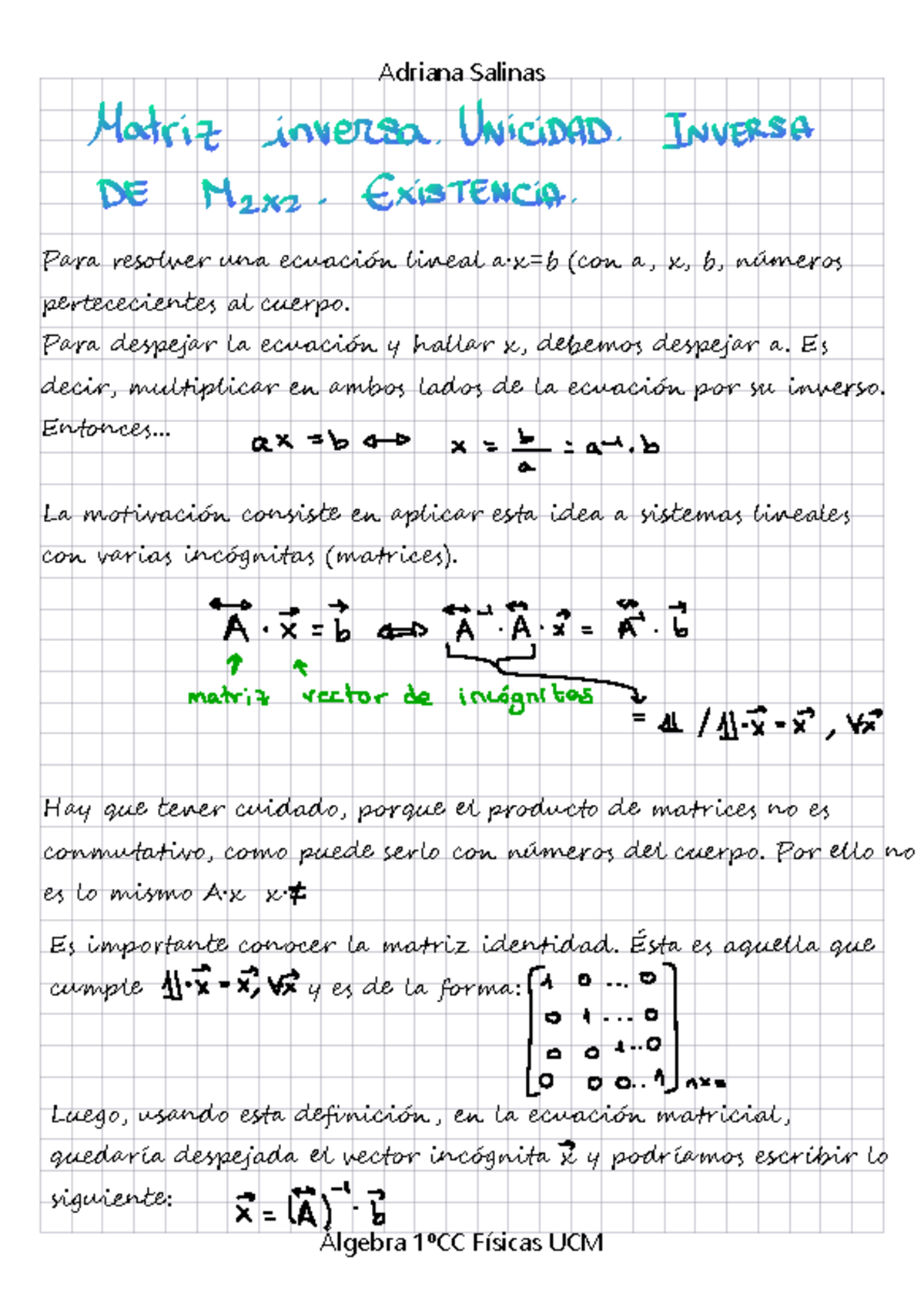 8 Matriz inversa 2D y propiedades - Para resolver una ecuación lineal a ...