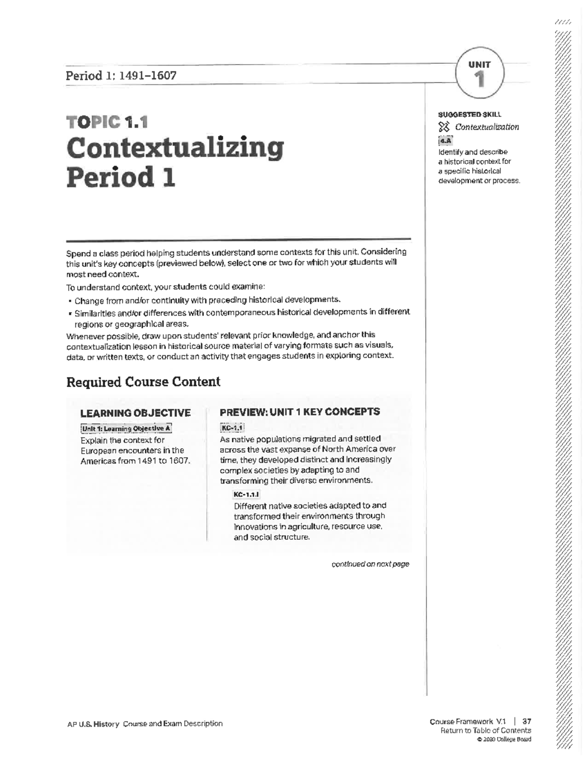 Apush Unit 1 Guide - yes - UNIT Period 1: 1 SUGGESTED SKILL TOPIC 1 ...