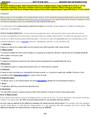 Smart Sensor Notes - Notes on SMART SENSORS A smart sensor is a device ...