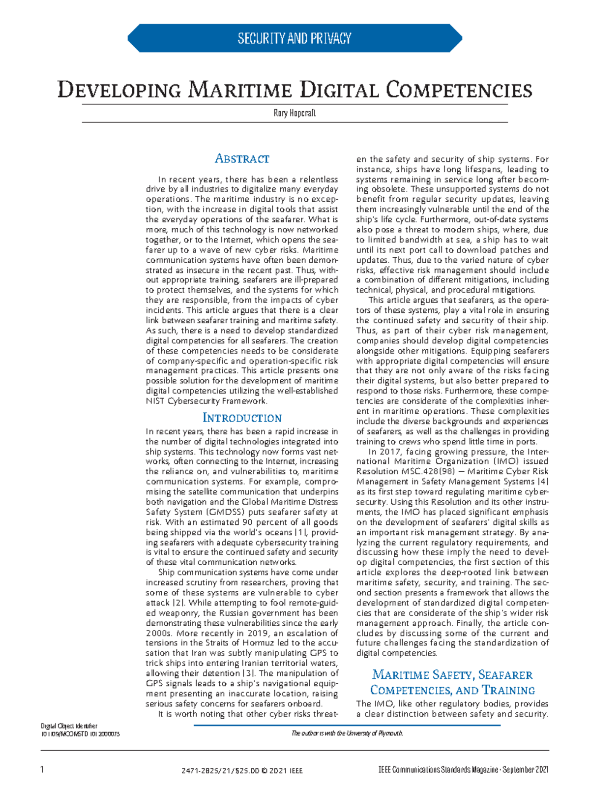 Developing Maritime Digital Competencies - 1 2471-2825/21/$25 © 2021 ...