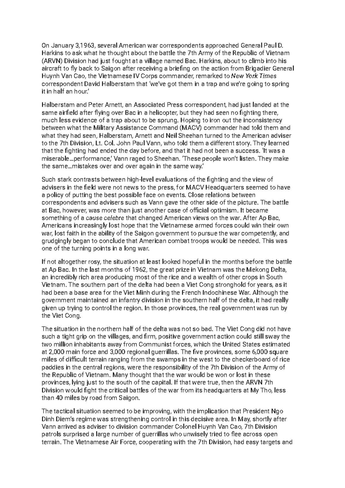 Vietnam - On January 3,1963, several American war correspondents ...