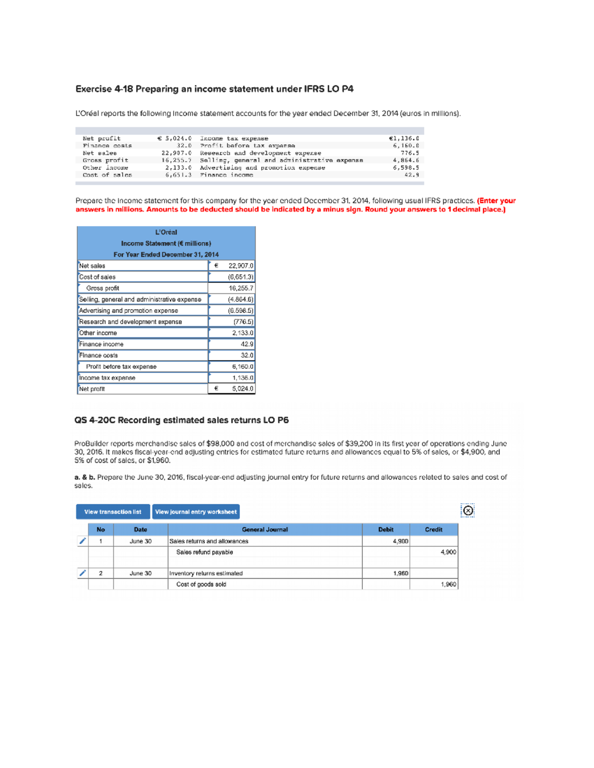 ACCT CH4 HW - Homework Chapter 4 - Exercise Preparing an income ...