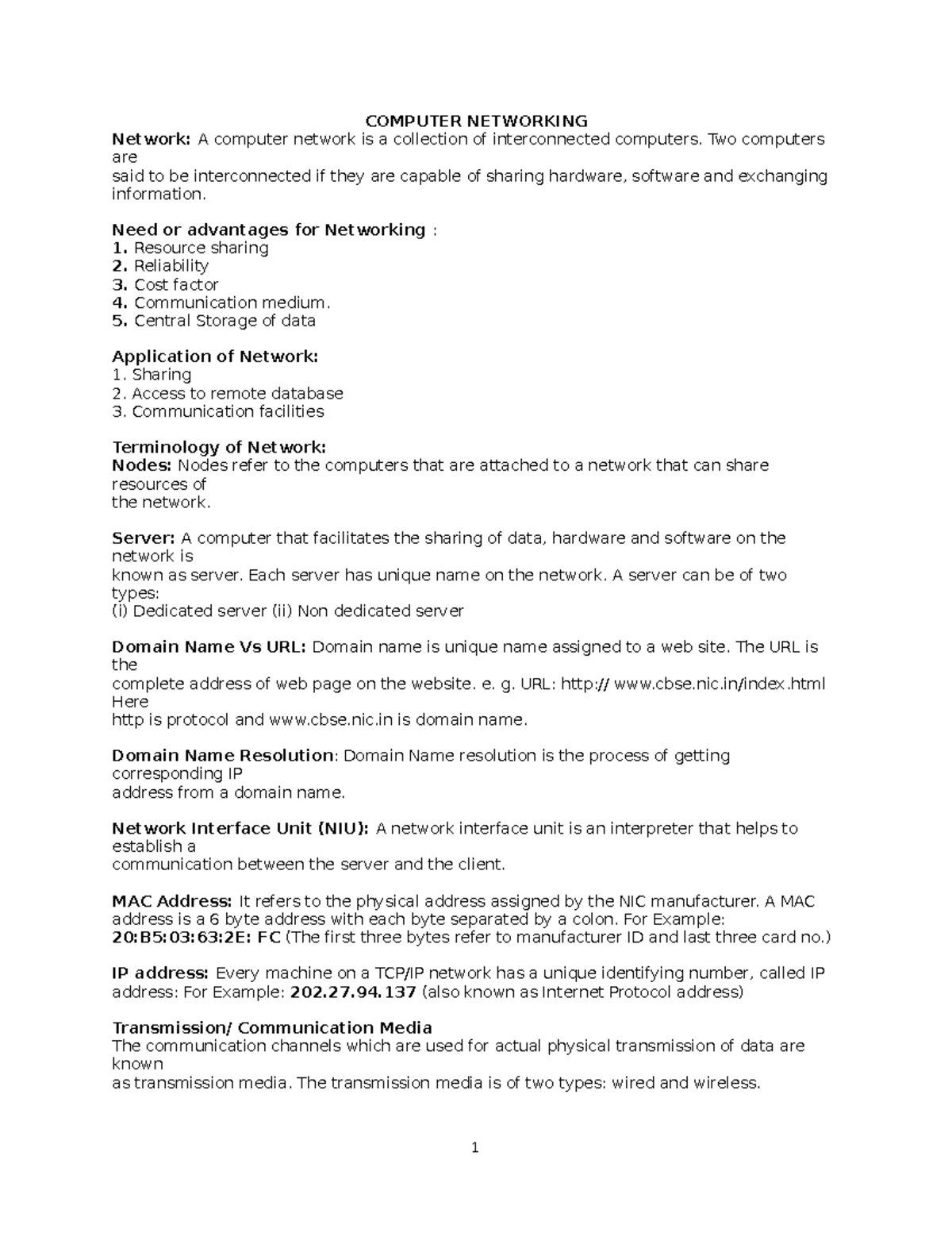 Computer Networking - Intropmloj - COMPUTER NETWORKING Network: A ...