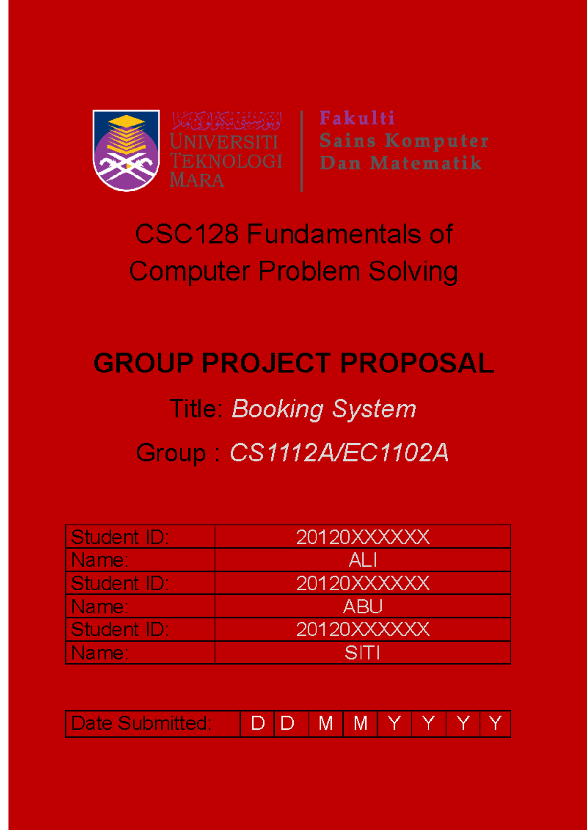 Csc128 Mini Project Proposal Mac Ogos 2021 Csc128 Fundamentals Of Computer Problem Solving 1010
