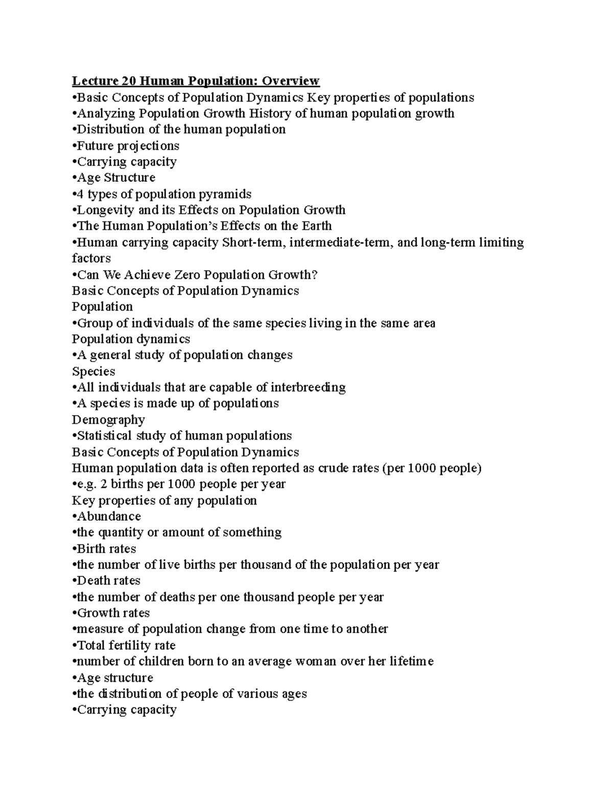 Lecture 20 Human Population - Lecture 20 Human Population: Overview ...