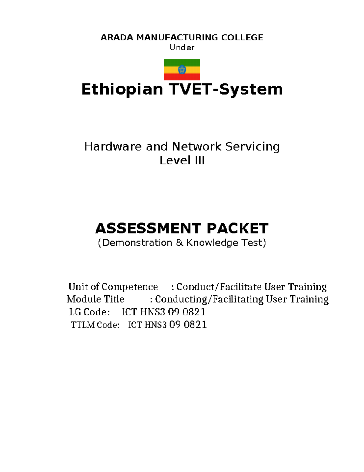 Assessment Packet@Conduct - Under Ethiopian TVET-System Hardware and ...