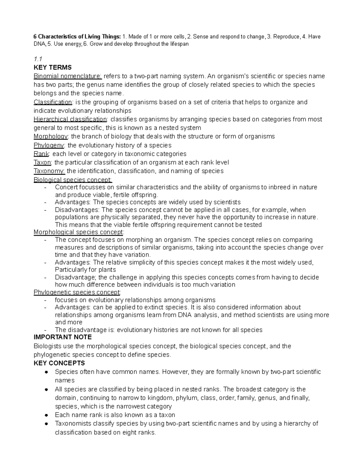 Grade 11 BIo Diversity of Living Things - 6 Characteristics of Living ...