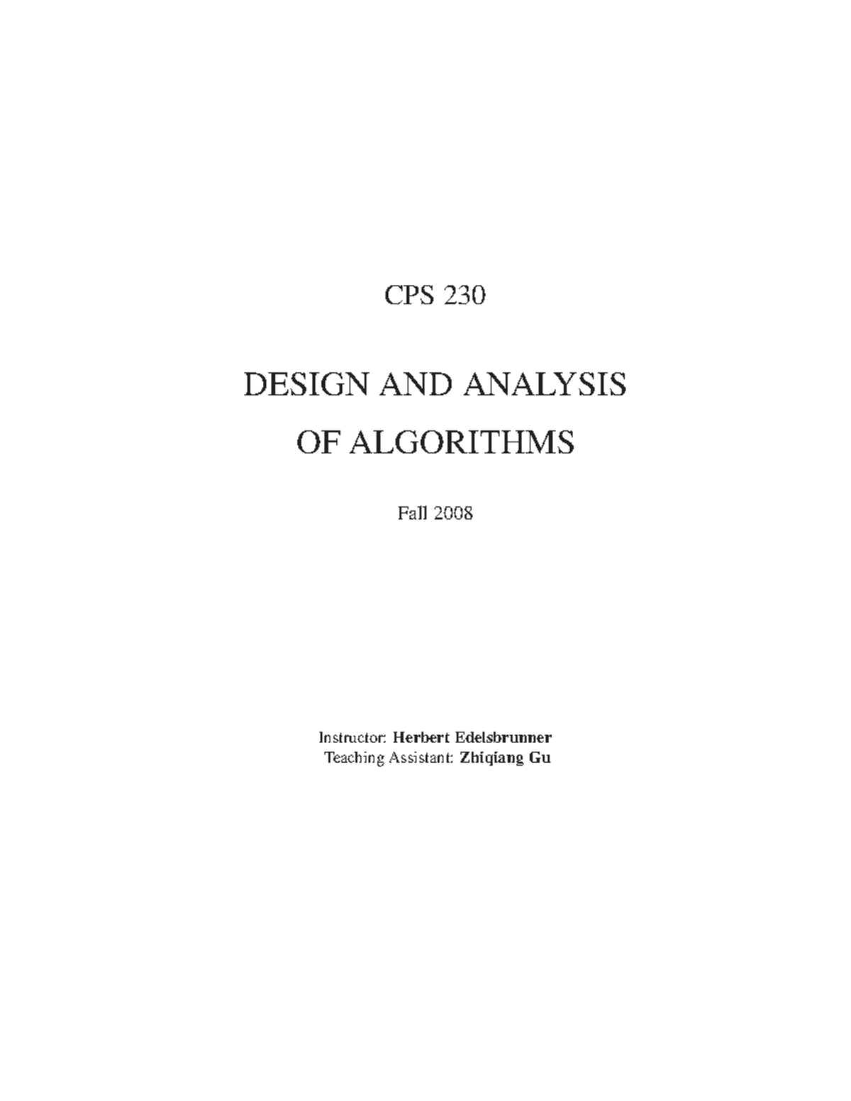 Book - It is a course of Design and Analysis of the Algorithm - CPS 230 ...