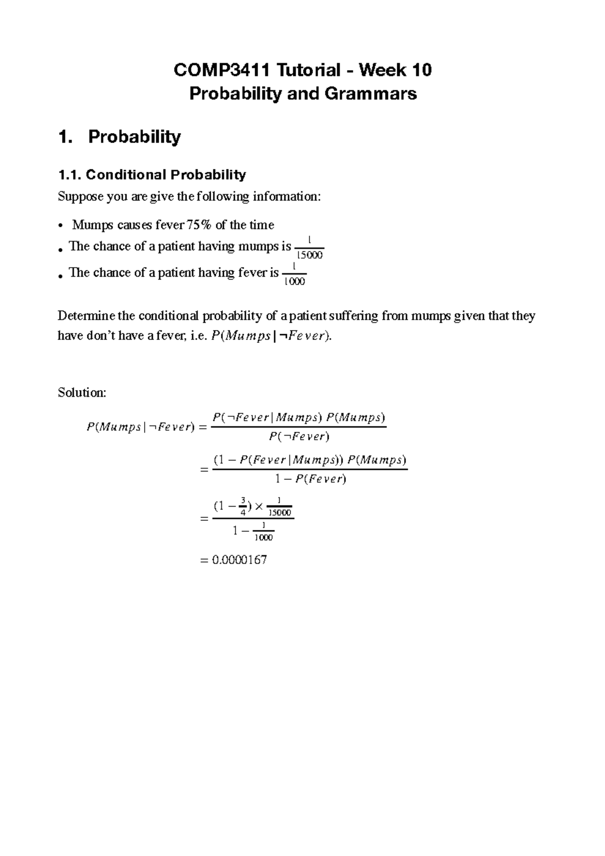 COMP3411 Tutorial Week 10 Probability and Grammars - Studocu