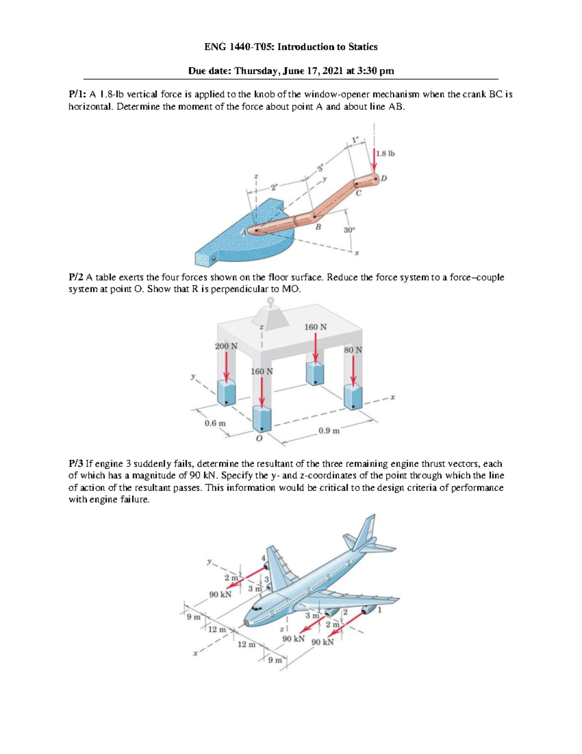 Tutorial 5 - ENG 1440-T05: Introduction to Statics Due date: Thursday, June 17, 2021 at 3:30 pm ...