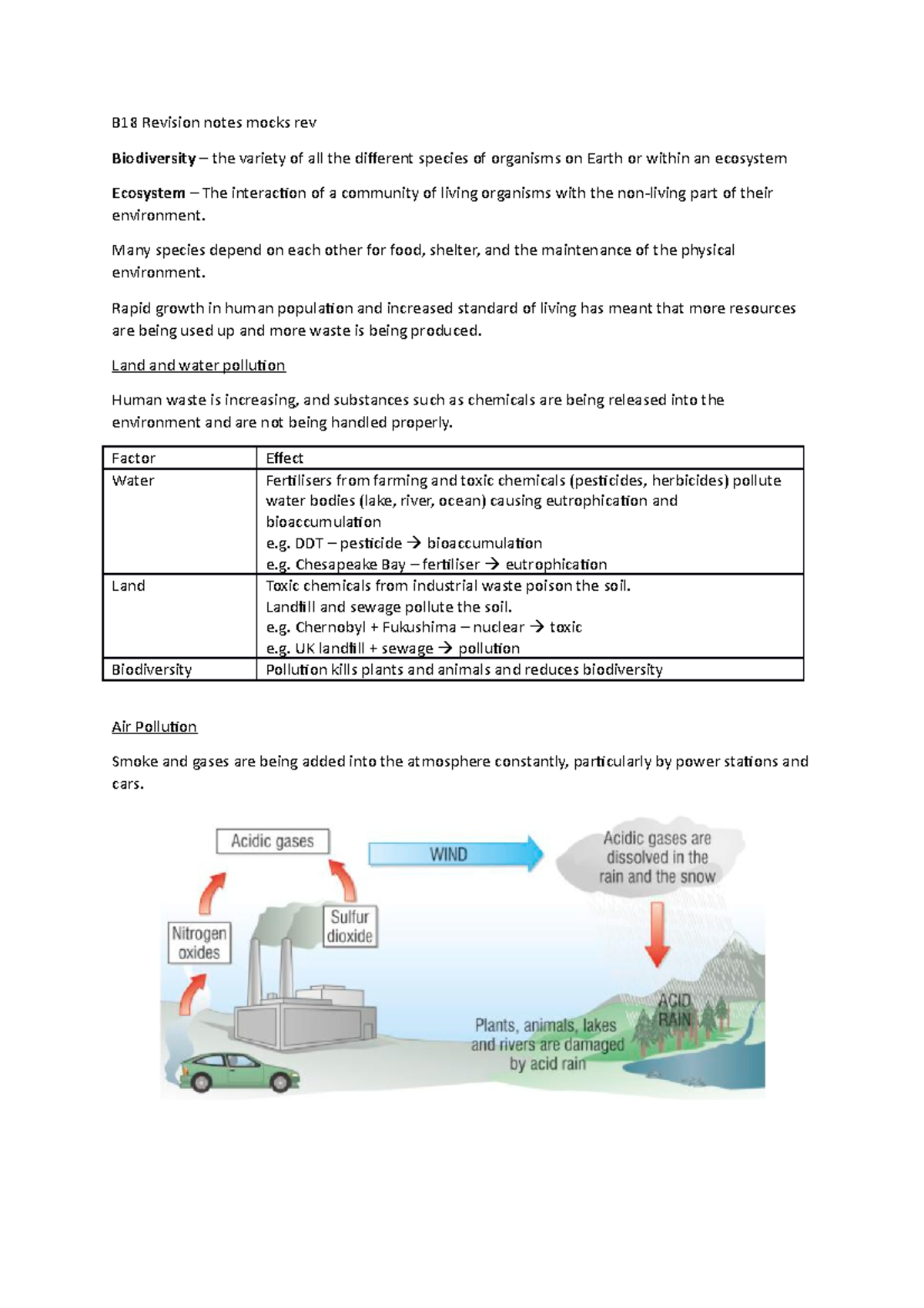 B18 Revision notes - GCSE biology - B18 Revision notes mocks rev ...