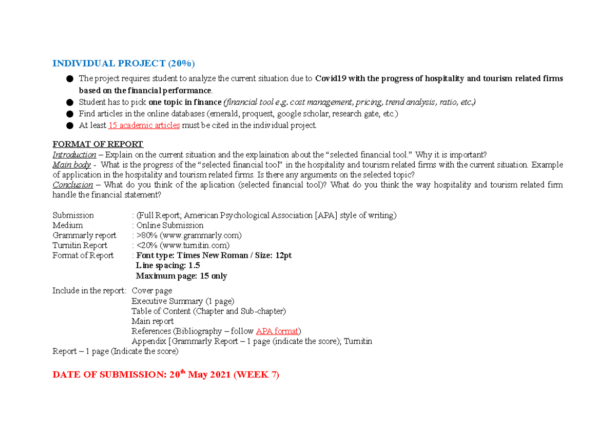 Individual Assignment SEM March 2021-JULY2021 - INDIVIDUAL PROJECT (20% ...