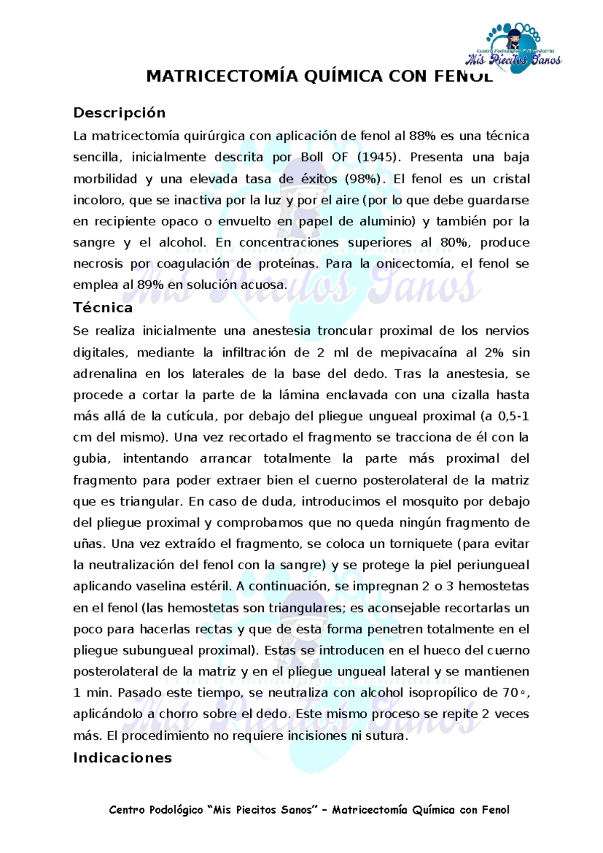 Matricectomía química con fenol - MATRICECTOMÍA QUÍMICA CON FENOL ...