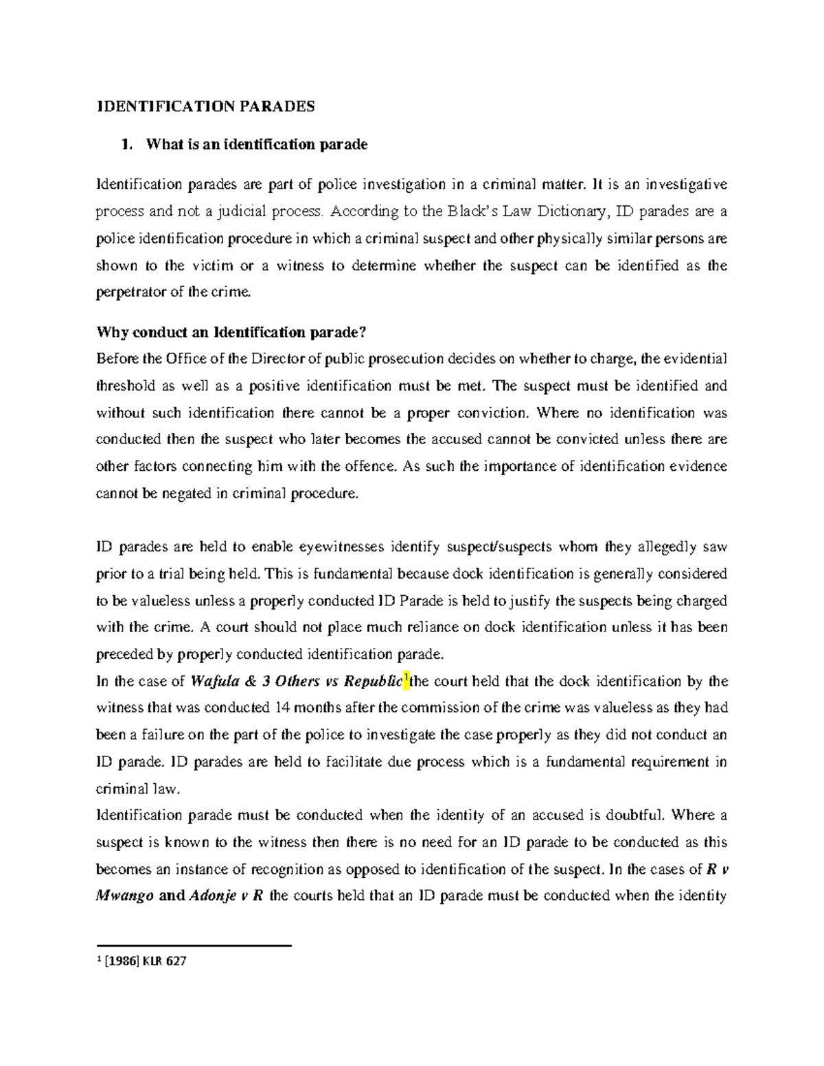 Identification Parades - IDENTIFICATION PARADES What is an ...