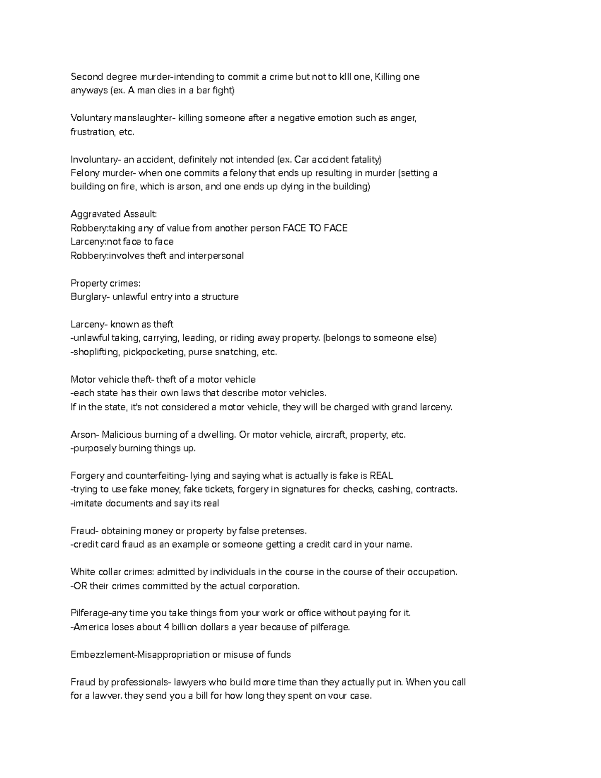 Criminal Justice Notes PDF-Leah-7 - Second degree murder-intending to ...