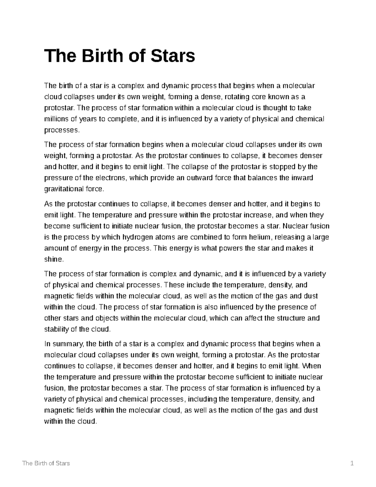 The Birth of Stars - Notes - The Birth of Stars 1 The Birth of Stars ...