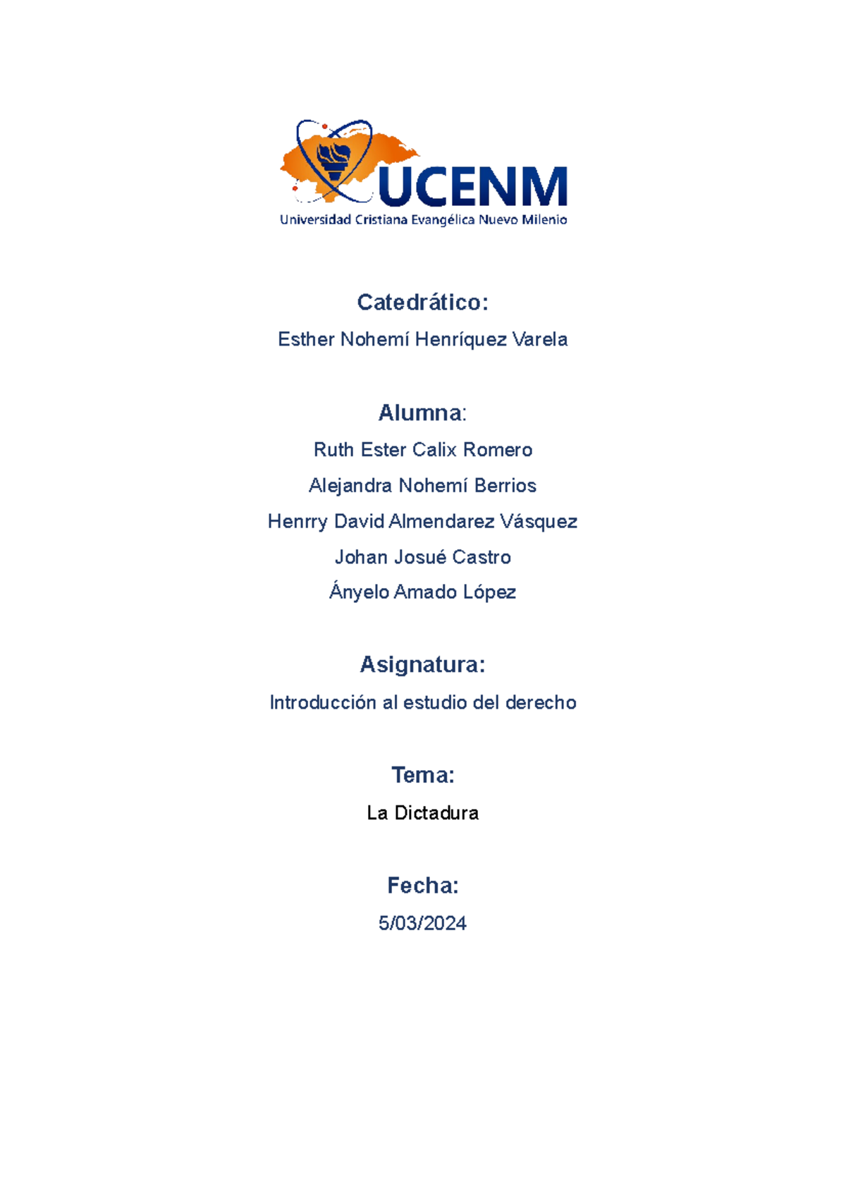 Dictadura - no se que poner - Catedrático: Esther Nohemí Henríquez ...