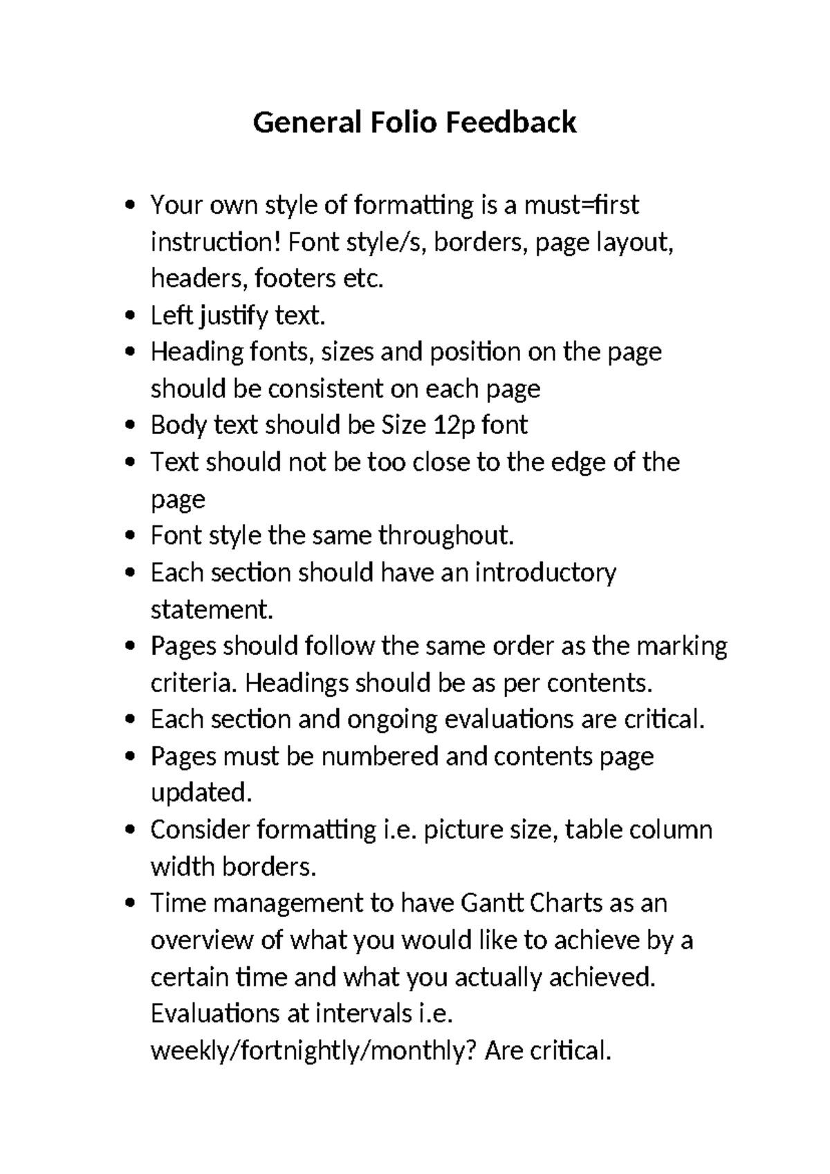 General Folio Feedback - Left justify text. Heading fonts, sizes and ...