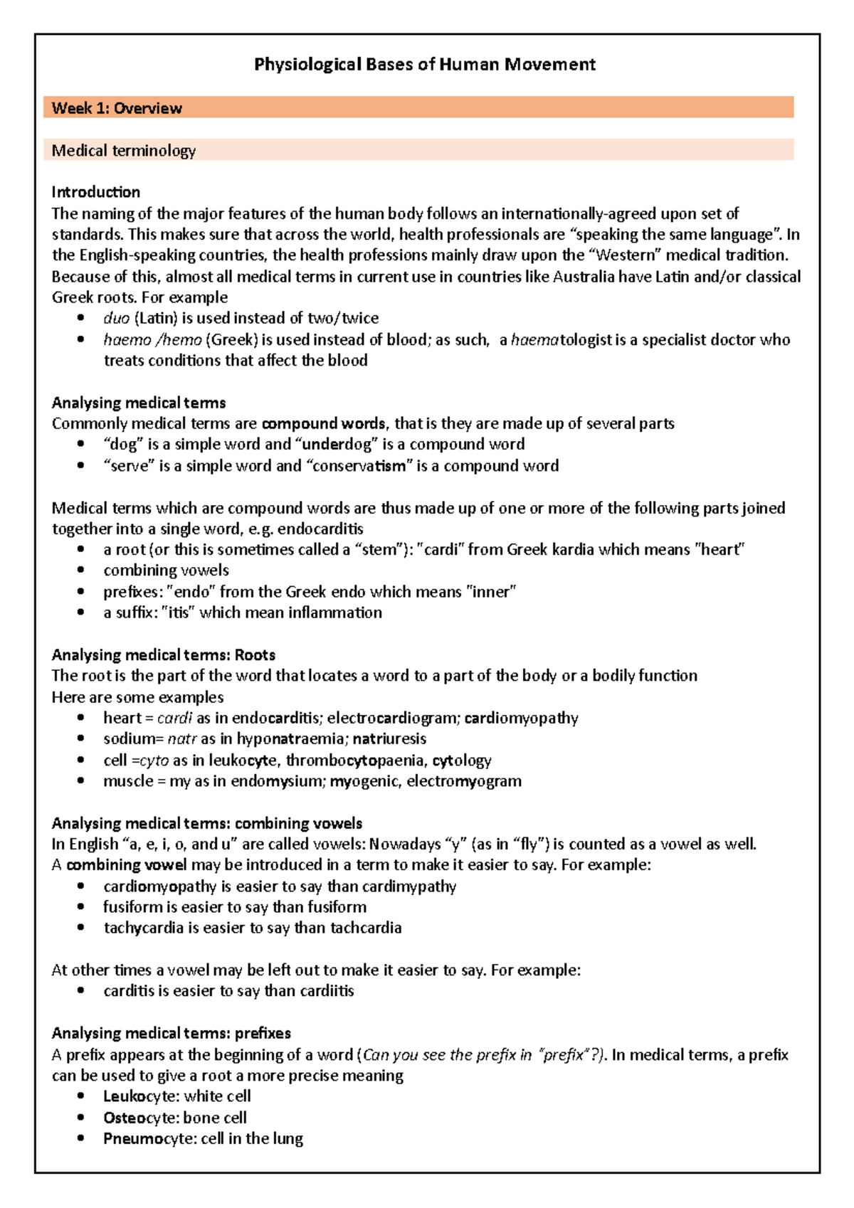 Notes - Physiological Bases of Human Movement - Physiological Bases of ...