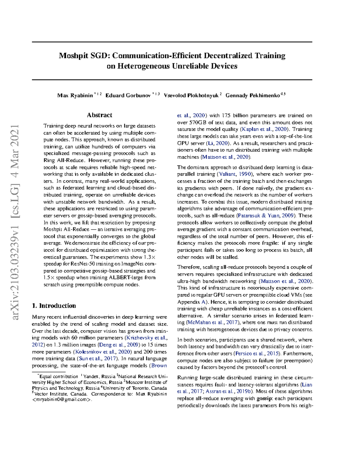 Communication Efficient Decentralized Training This Approach Known