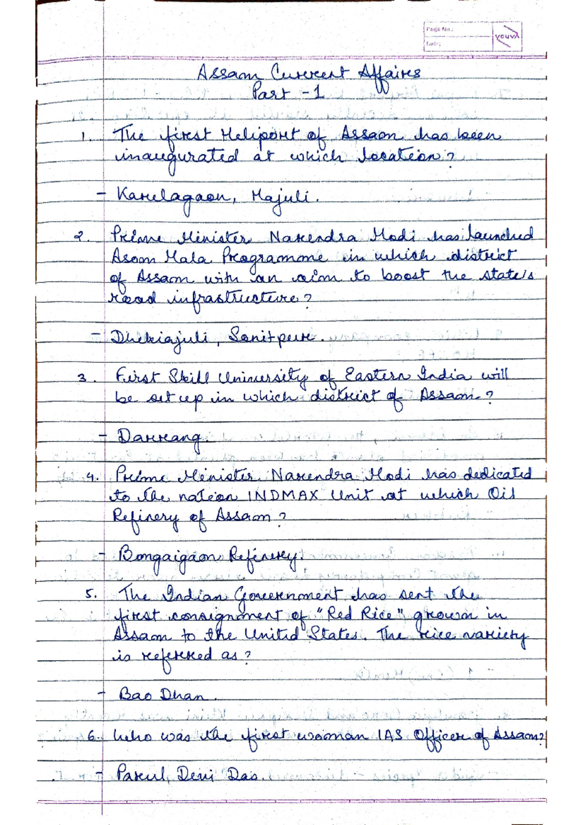 Assam-CA-P1 - Current affairs of assam handwriting notes - Assam ...