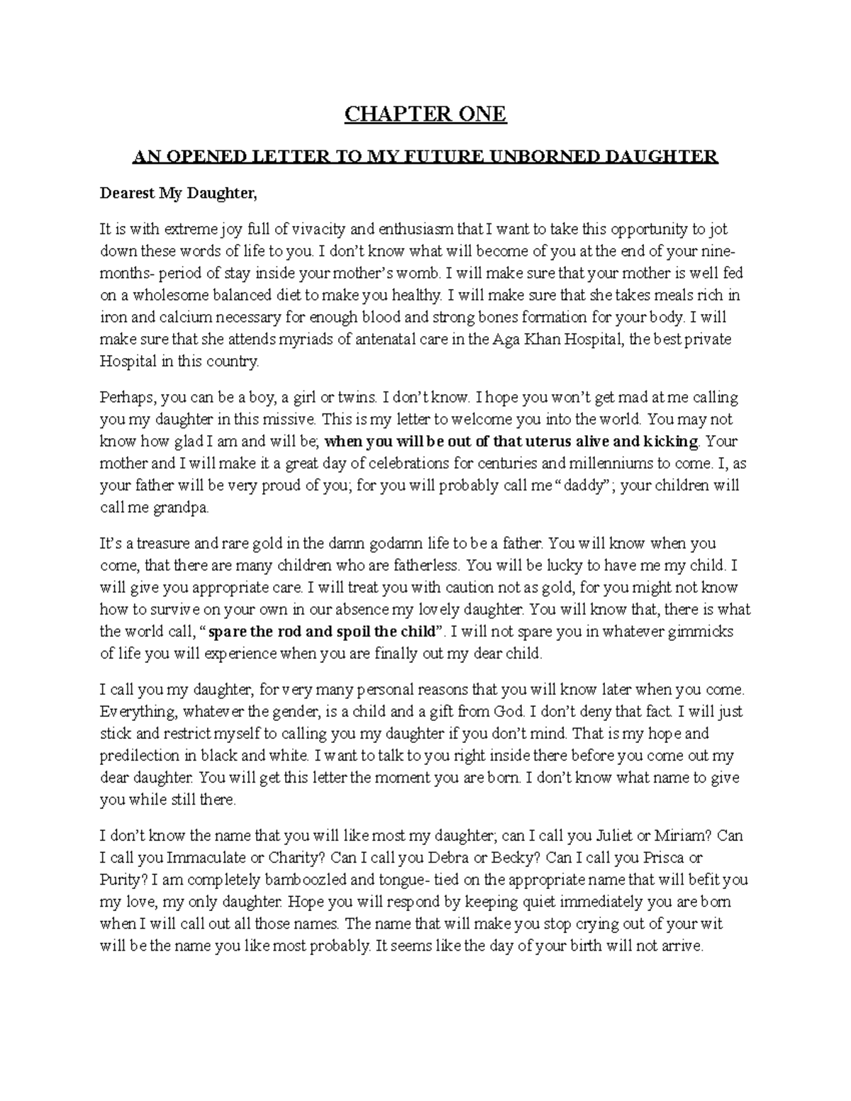 A Letter - CHAPTER ONE AN OPENED LETTER TO MY FUTURE UNBORNED DAUGHTER ...