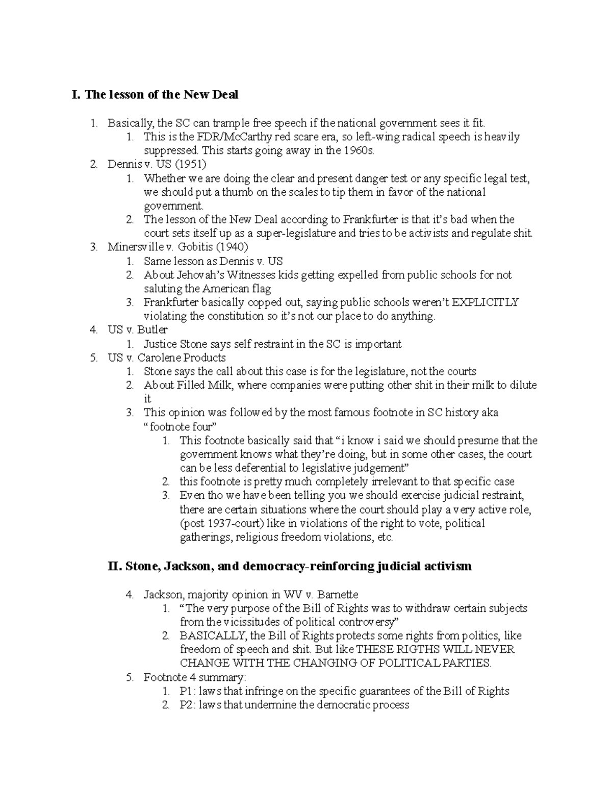 Con Law - Birth of Modern Civil Liberties - I. The lesson of the New ...