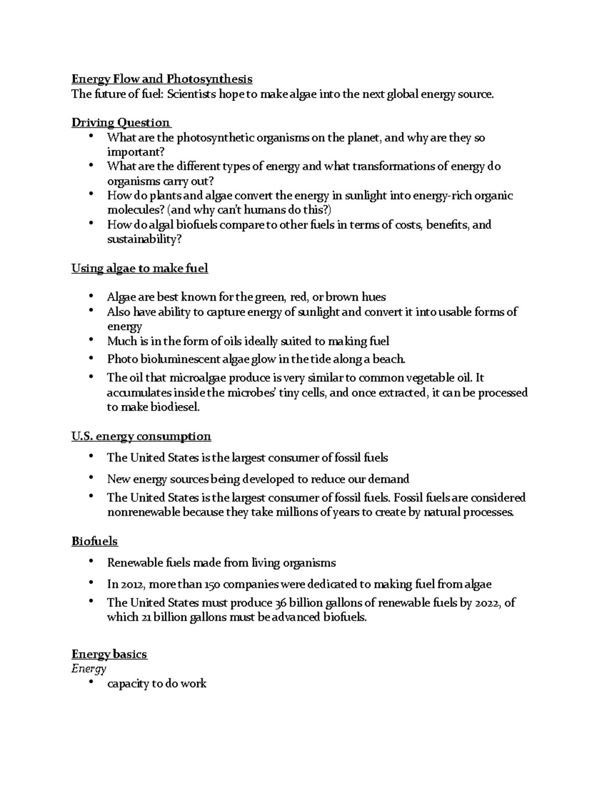 Chapter 5 - Notes - Energy Flow and Photosynthesis The future of fuel ...