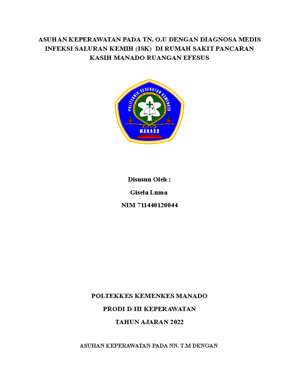 Asuhan keperawatan isk - ASUHAN KEPERAWATAN PADA TN. O DENGAN DIAGNOSA MEDIS INFEKSI SALURAN ...
