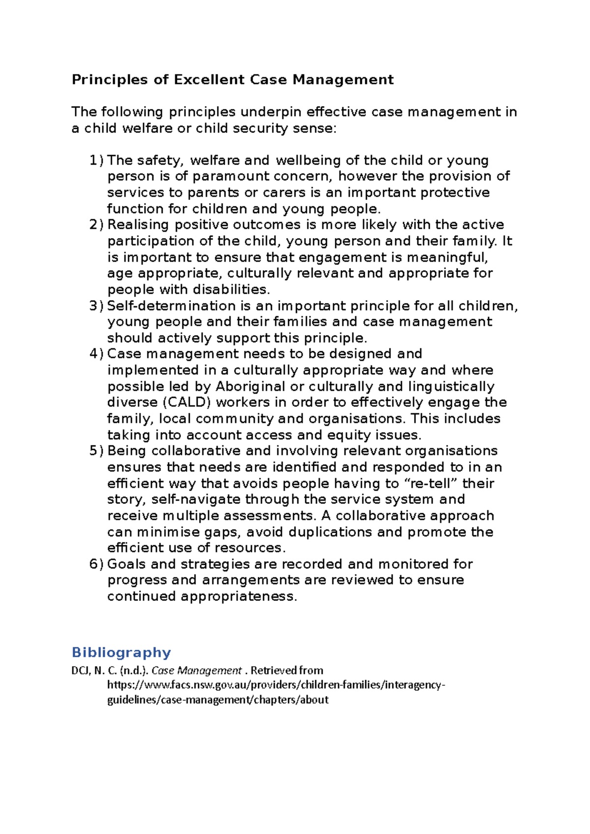 Principles of good case management - Principles of Excellent Case ...