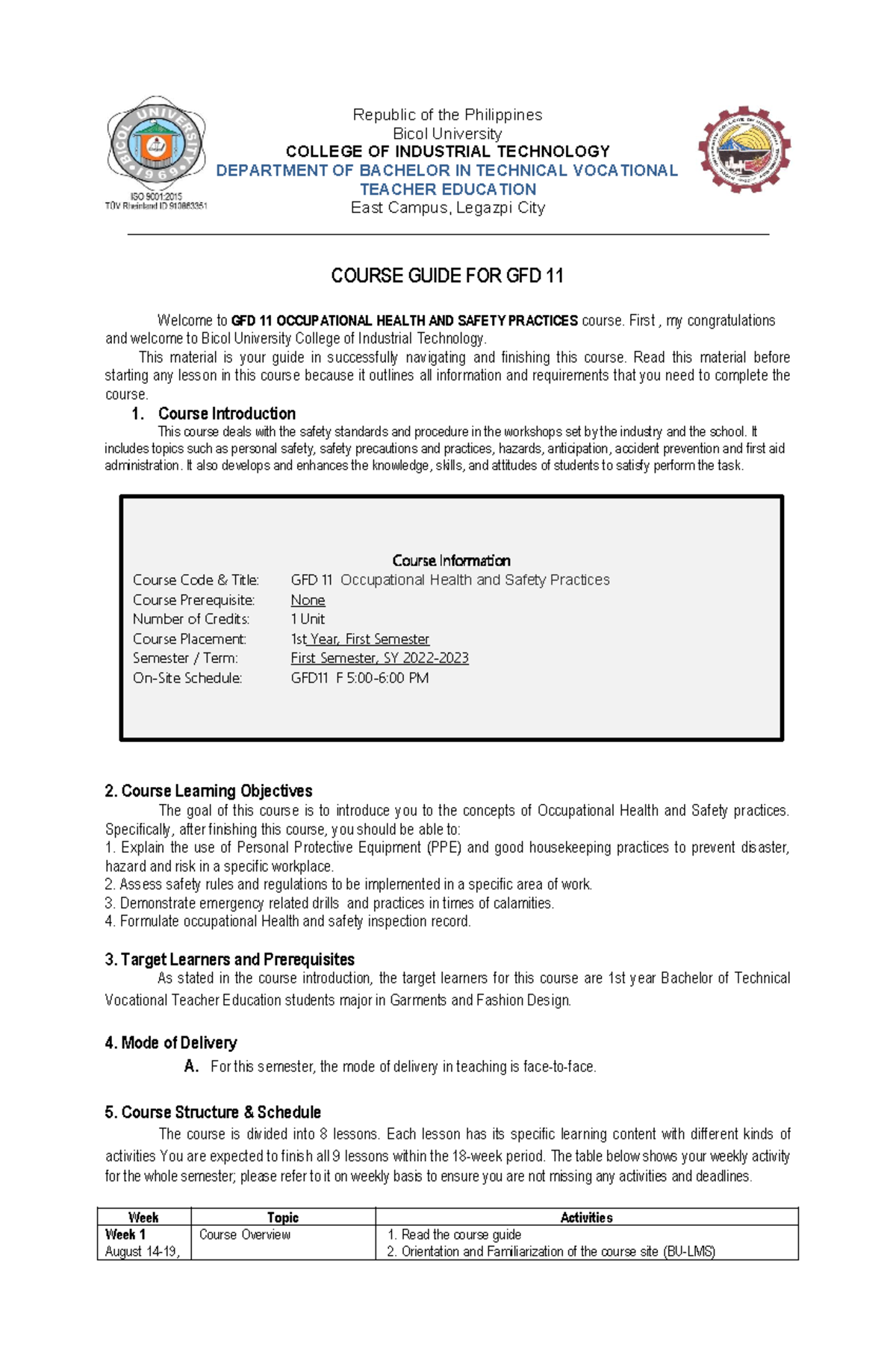 OHSP GFD-1 1-Course-Guide-students-copy - Course Information Course ...