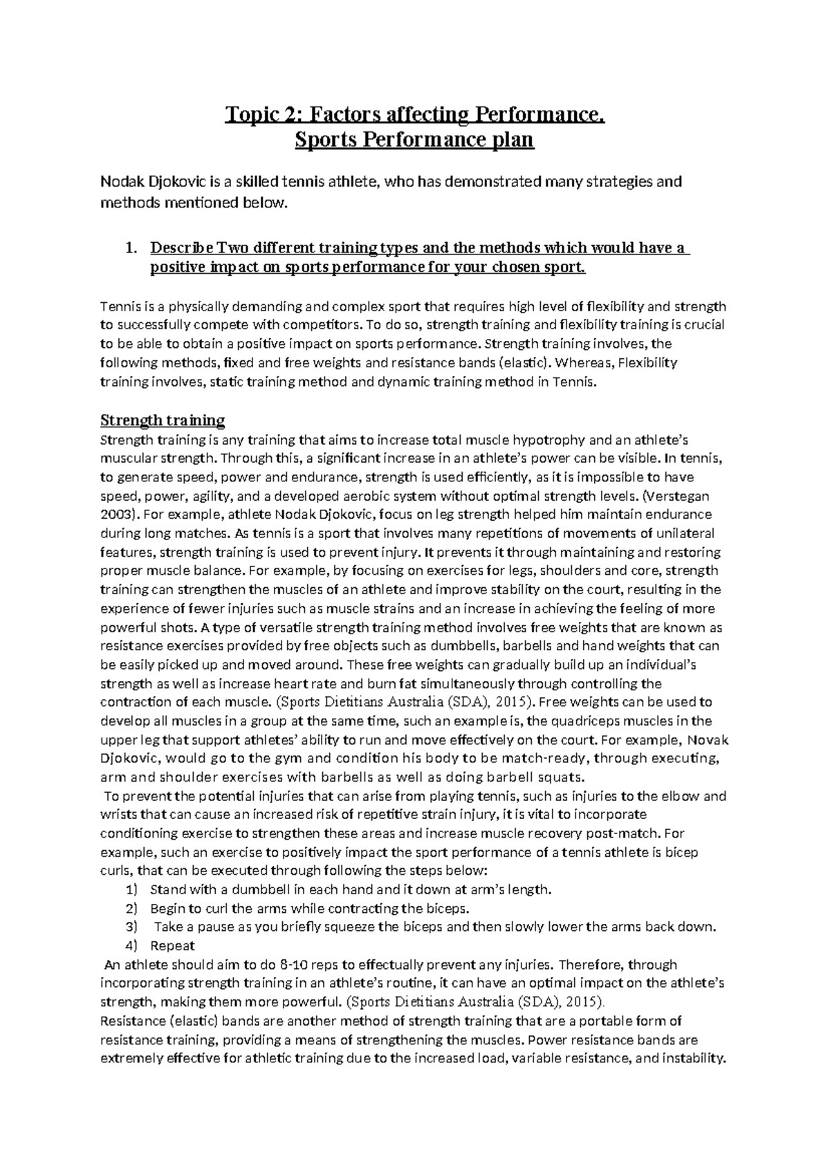 Pdhpe assessment - Topic 2: Factors affecting Performance. Sports ...