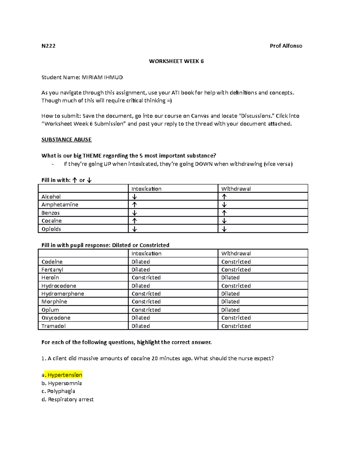 Worksheet Week 6 - N222 Prof Alfonso WORKSHEET WEEK 6 Student Name ...
