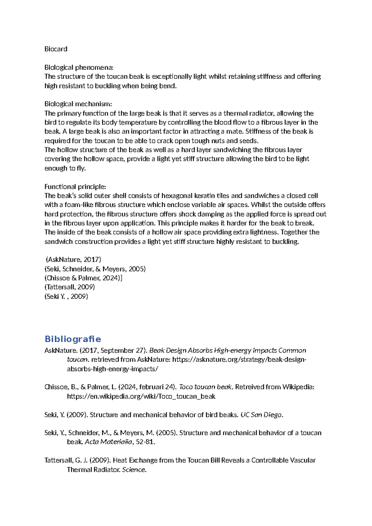 Biocard toucan - Biocard Biological phenomena: The structure of the ...