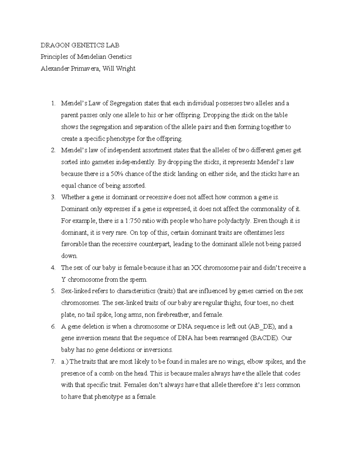 Dragon genetics - biology - DRAGON GENETICS LAB Principles of Mendelian ...