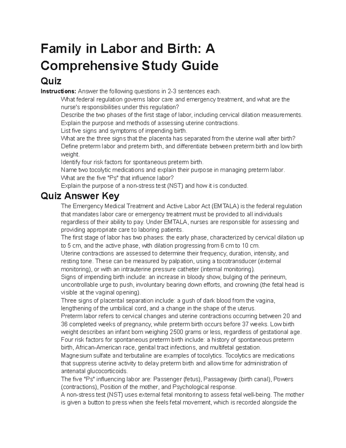 Family in Labor and Birth A Comprehensive Study Guide - Google Docs ...