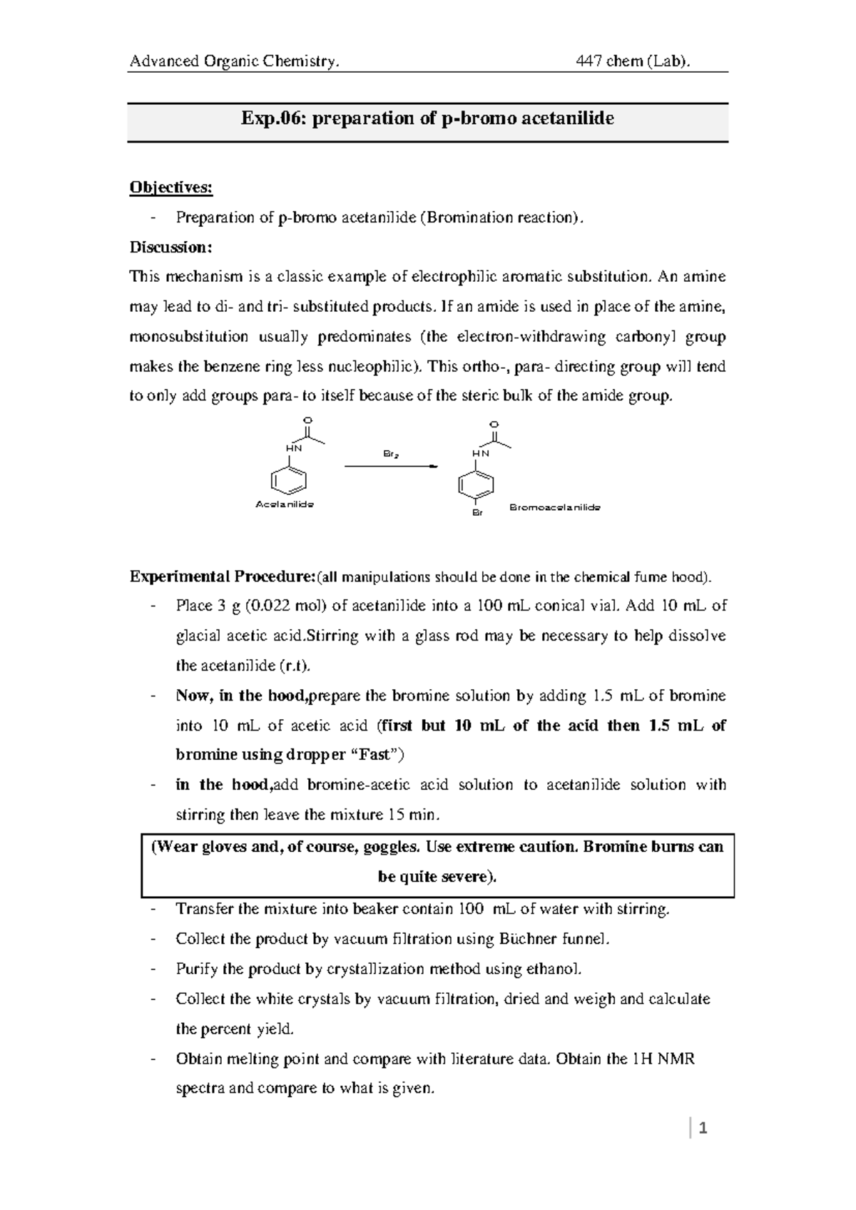 Exp - Advanced Organic Chemistry. 447 chem (Lab). 1 Exp. 06 ...