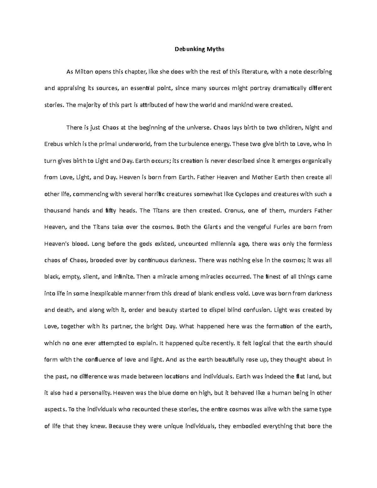 Debunking Myths - essay - Debunking Myths As Milton opens this chapter ...