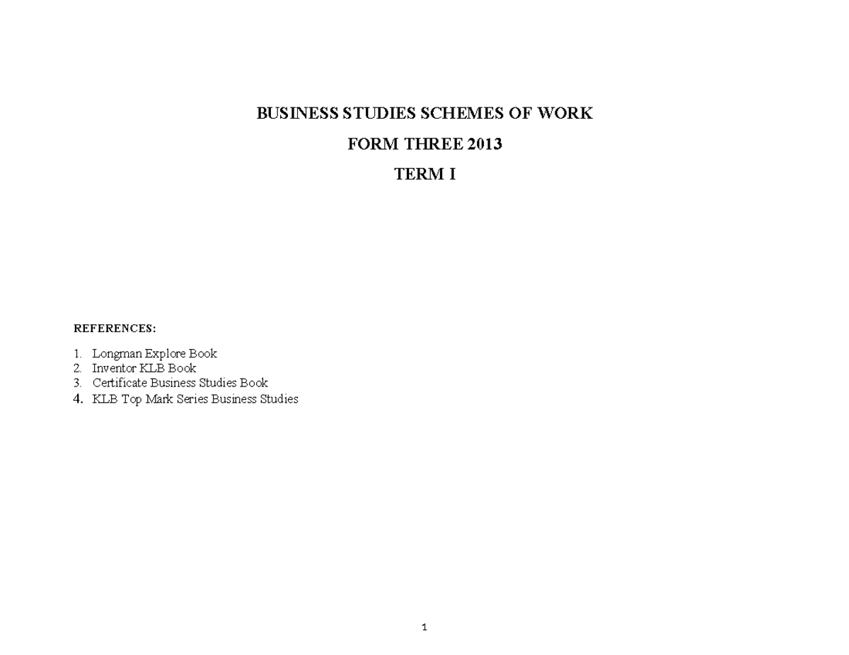 Business Studies F3 - VERY GOOD CONDITION - BUSINESS STUDIES SCHEMES OF ...