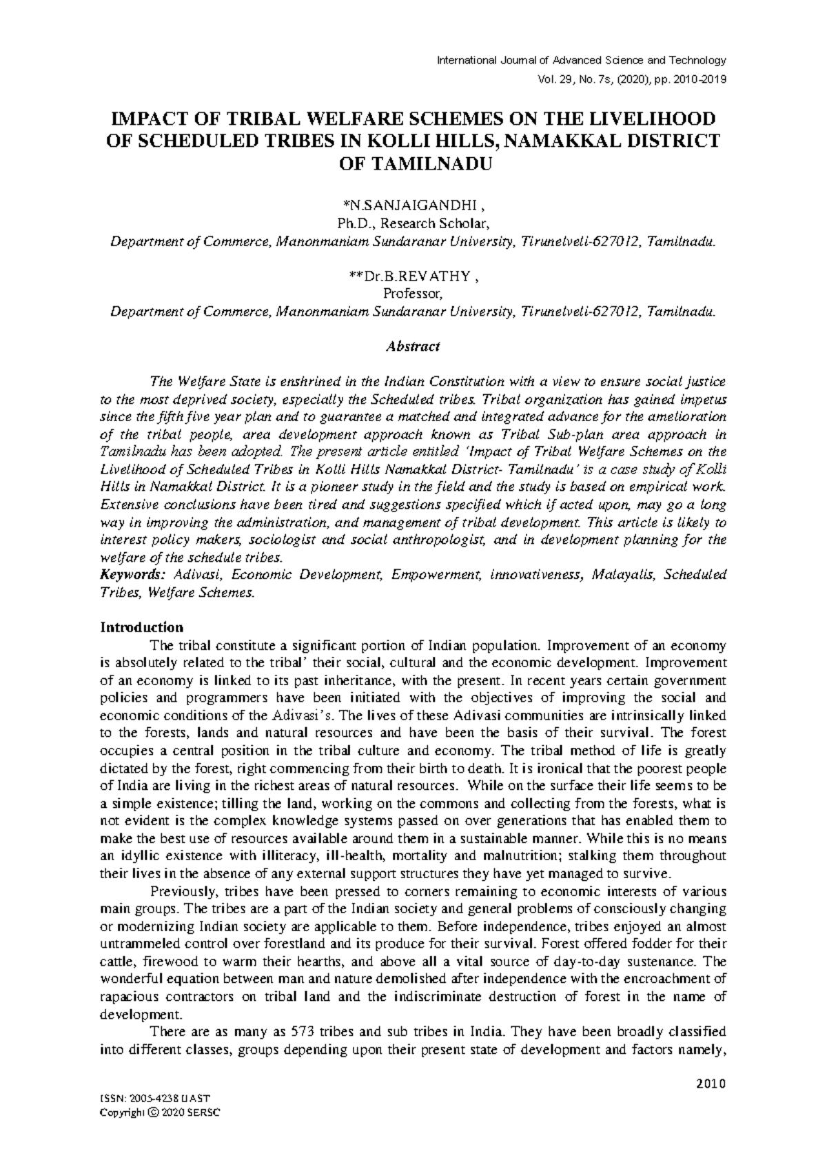 Scopus Paper- Sanjai - Ph.D work - Vol. 29, No. 7s, (2020), pp. 2010 ...