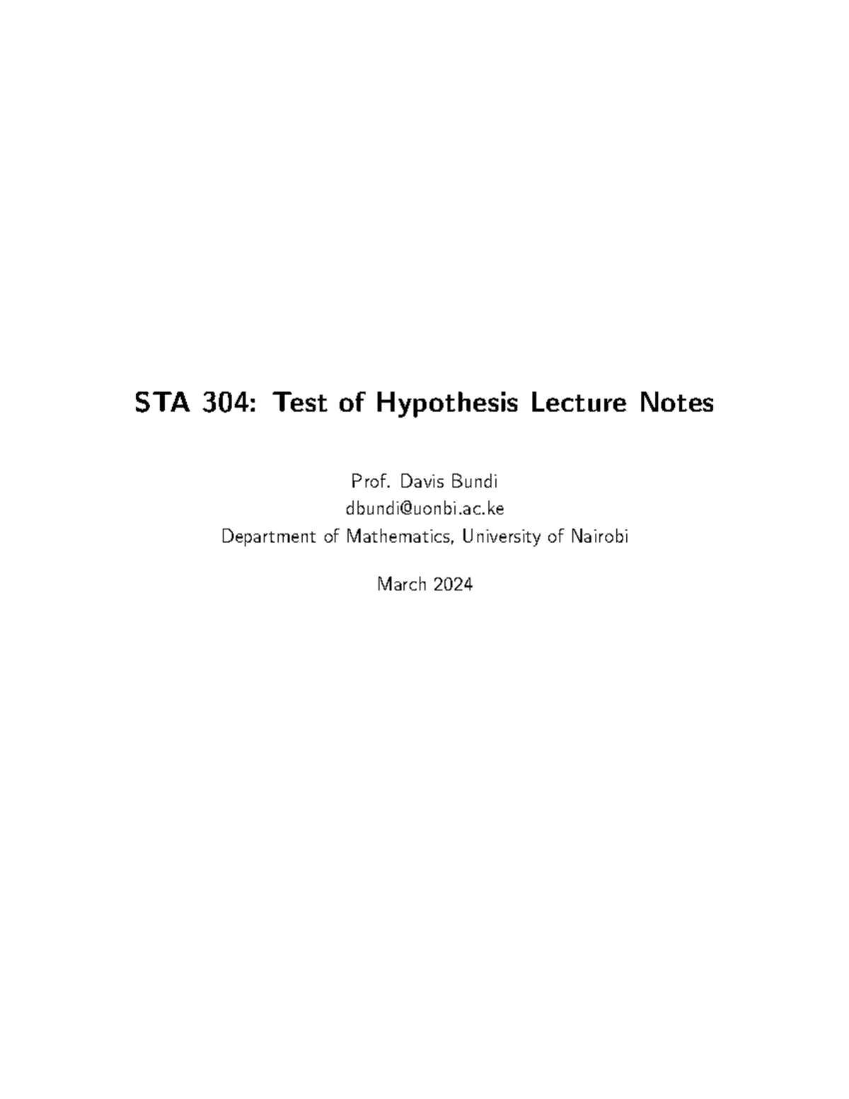 Testing Hypothesis - STA 304: Test of Hypothesis Lecture Notes Prof ...