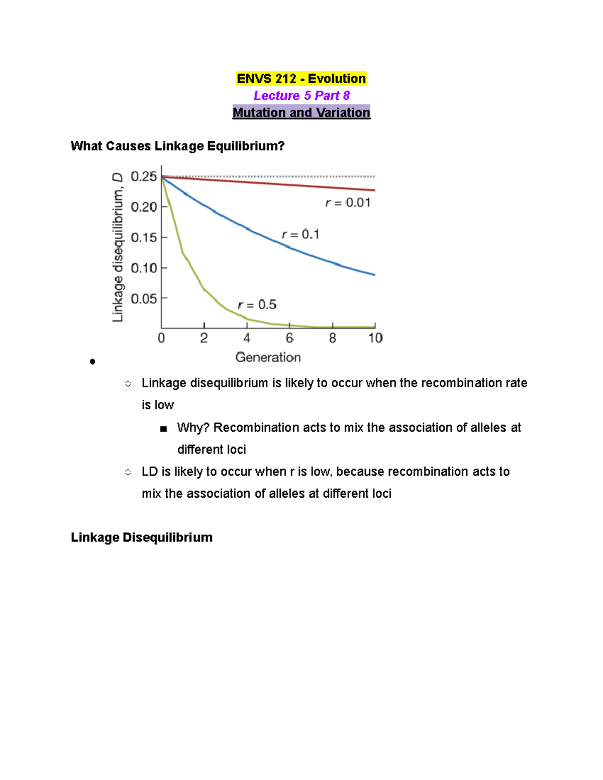 ENVS 212 Lecture 5 Part 8 - Spring 2020 - ENVS 212 - Evolution Lecture 5 Part 8 Mutation and ...