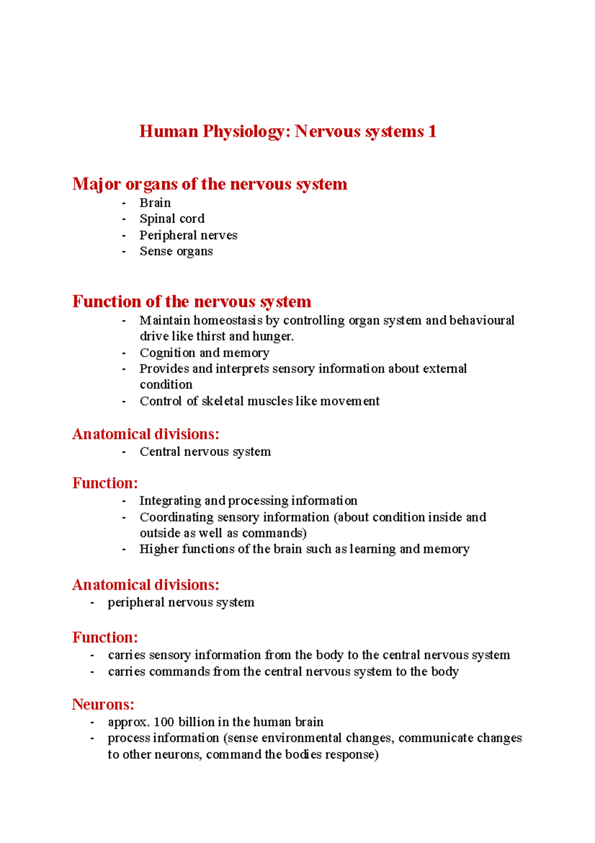 The nervous system - Human Physiology: Nervous systems 1 Major organs ...