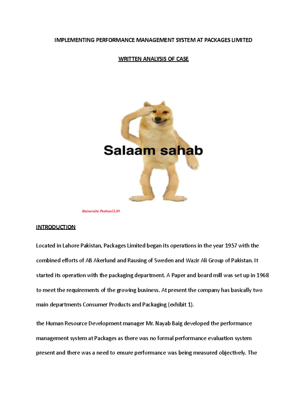 Case Analysis - Implementing Performance Management System at Packages Limited - IMPLEMENTING ...