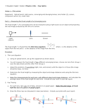 P106L Wave Optics - Lab instruction - Physics 156L – Wave Optics ...
