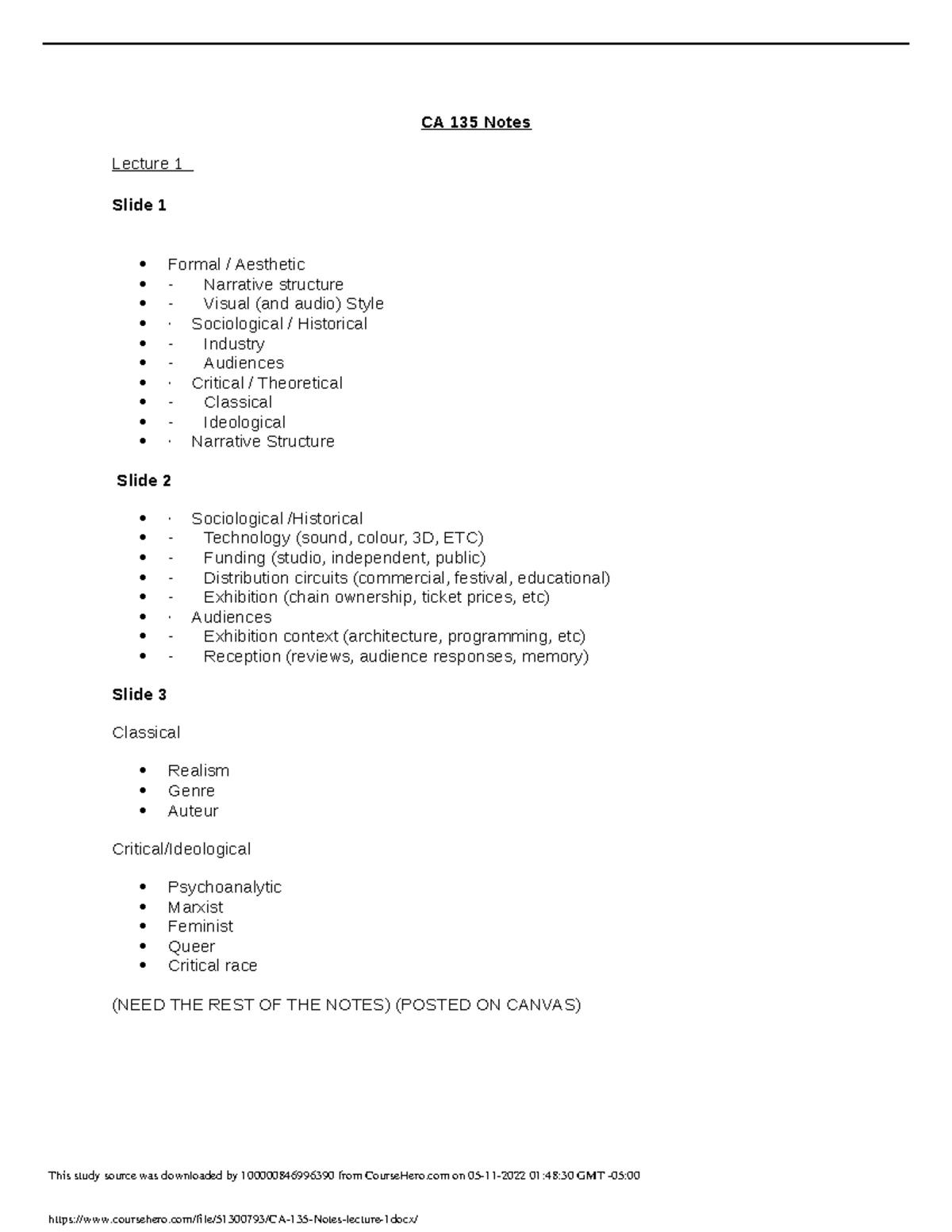 CA 135 Notes lecture 1 - N/A - CA 135 Notes Lecture 1 Slide 1 Formal ...