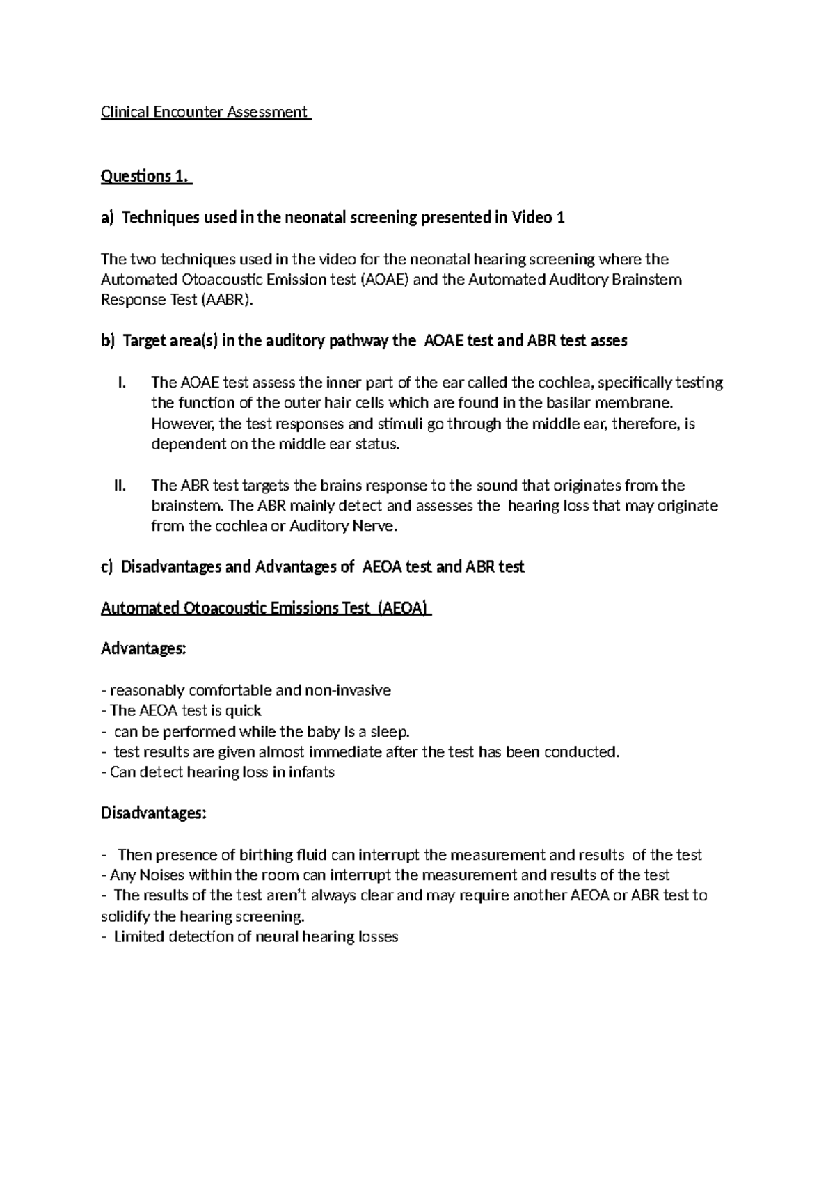 Clinical Encounter Assessment - Clinical Encounter Assessment Questions ...