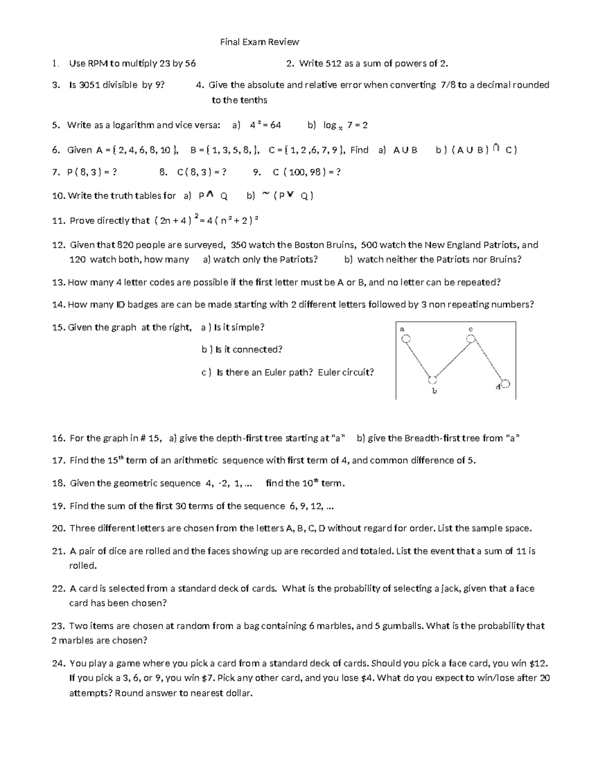 Discrete+-+Final+Exam+Review - Final Exam Review 1. Use RPM to multiply ...